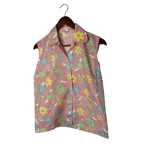 Kmart | Tops | Vintage Polycotton Gingham Floral Mod 7s Button Tank Top ...